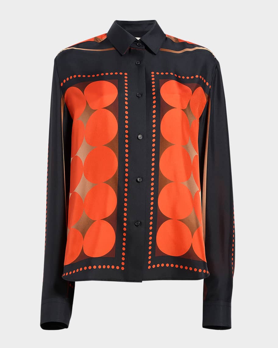 Khaite Argo Printed Button Down Silk Top | Neiman Marcus