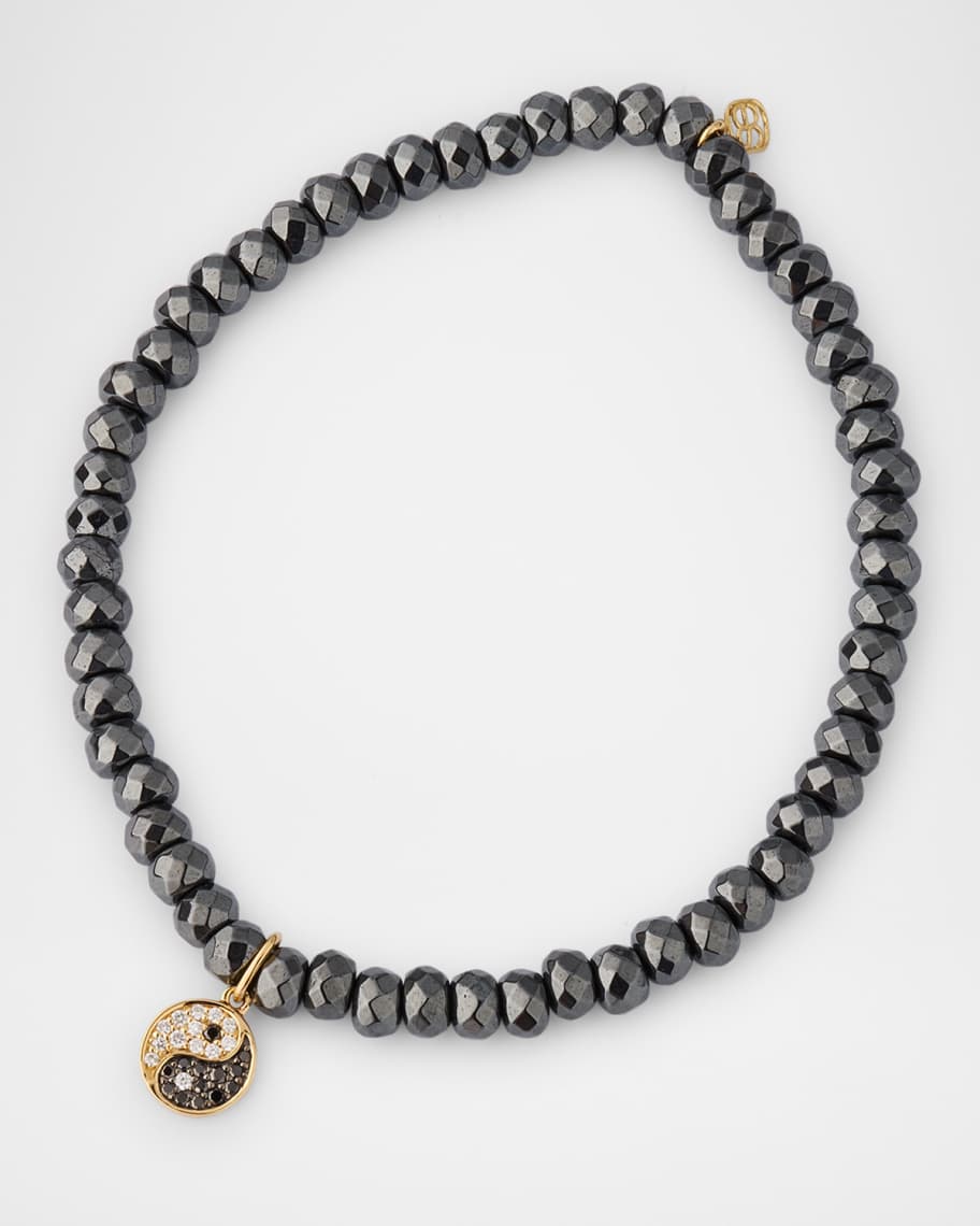 Sydney Evan Small Diamond Yin-Yang Hematite Bead Bracelet | Neiman Marcus
