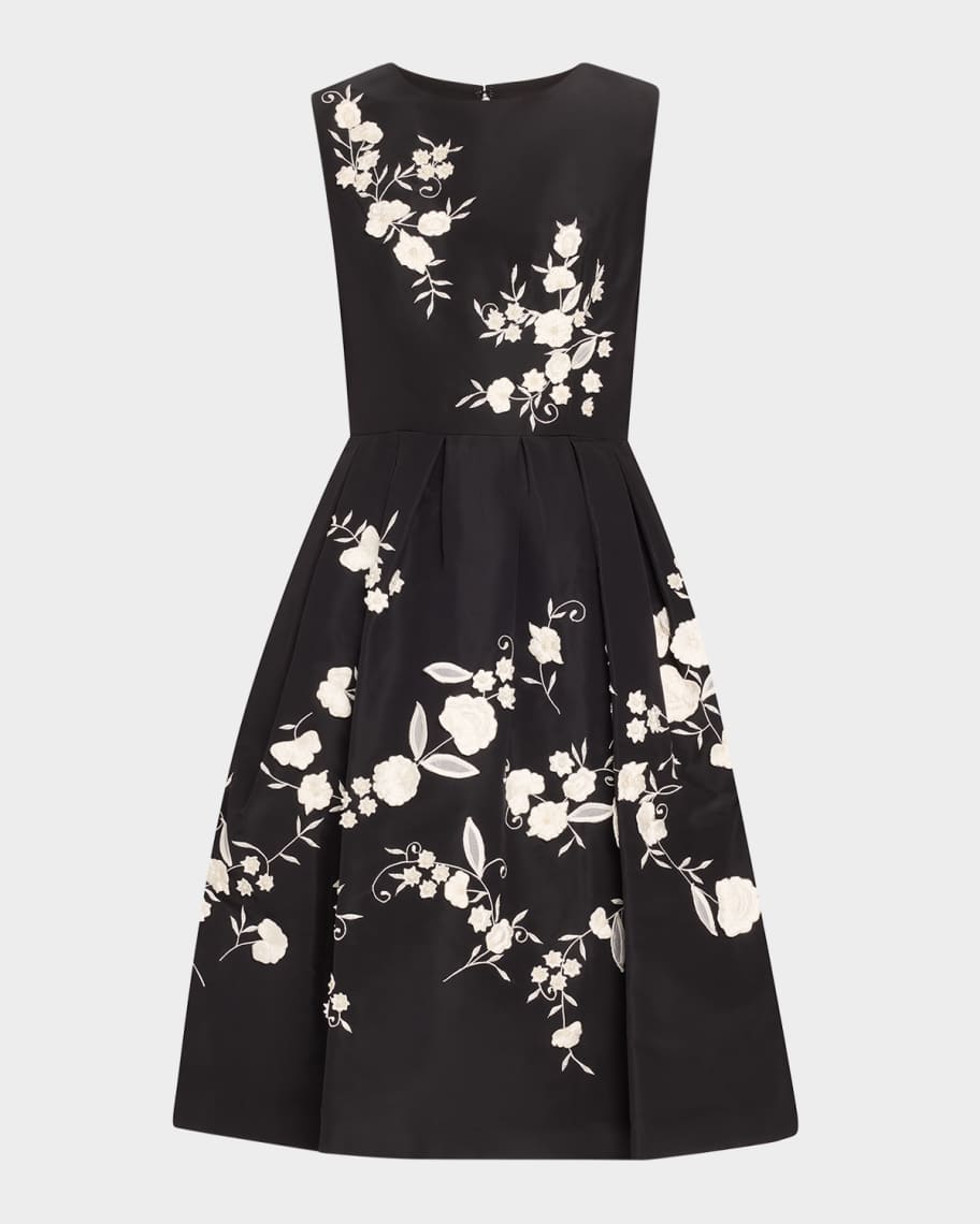 Carolina Herrera Floral Embroidered Sleeveless Fit-&-Flare Dress ...