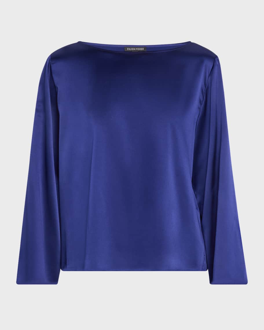 Eileen Fisher Bateau-Neck Silk Charmeuse Top | Neiman Marcus