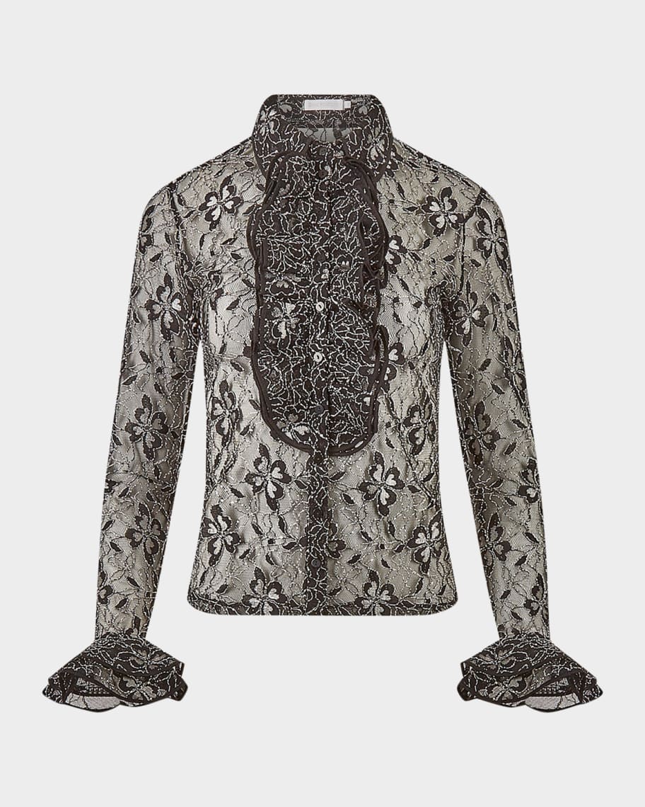 Anne Fontaine Adrienne Metallic Lace Ruffle Blouse | Neiman Marcus