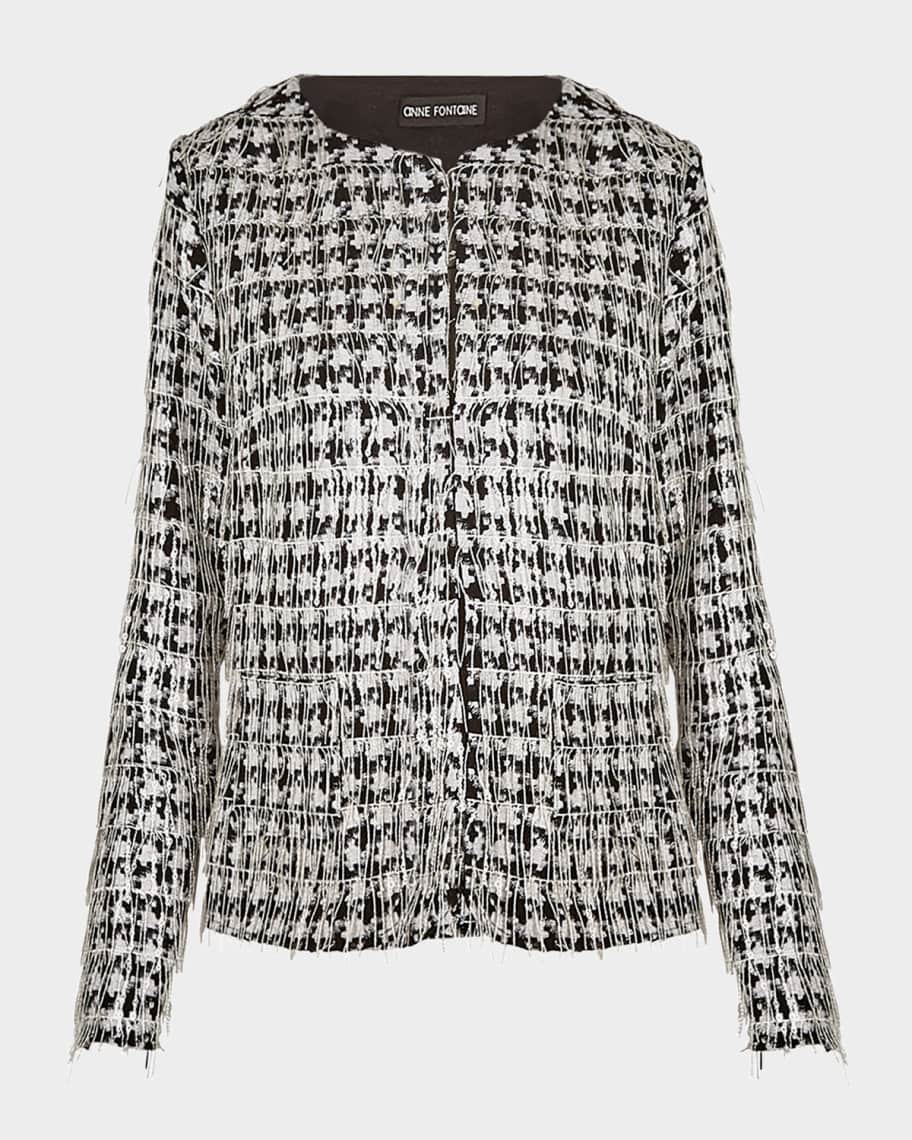 Anne Fontaine Abigail Open-Front Sequin Fringe Jacket | Neiman Marcus