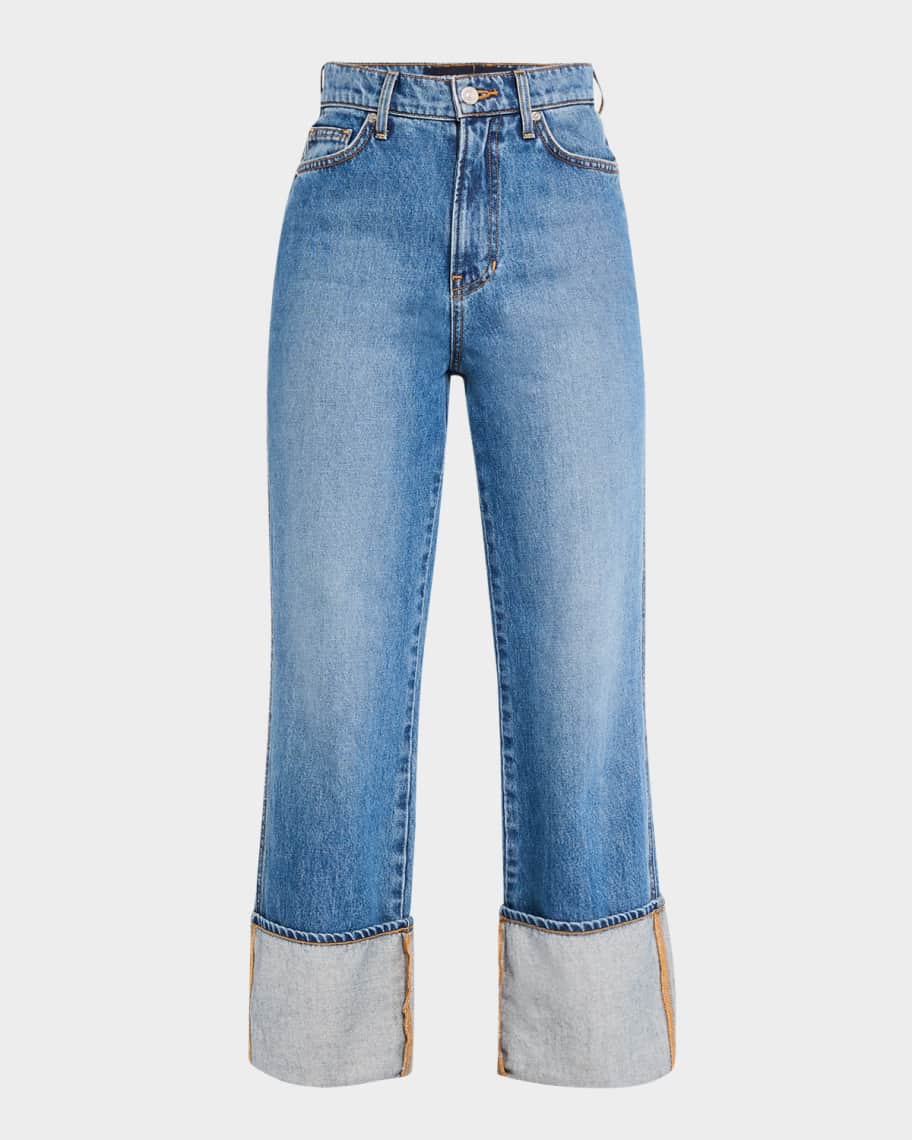 Veronica Beard Dylan High-Rise Straight Cuffed Jeans | Neiman Marcus