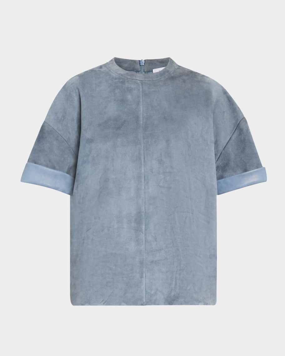 Max Mara Morris Suede Short-Sleeve T-Shirt | Neiman Marcus