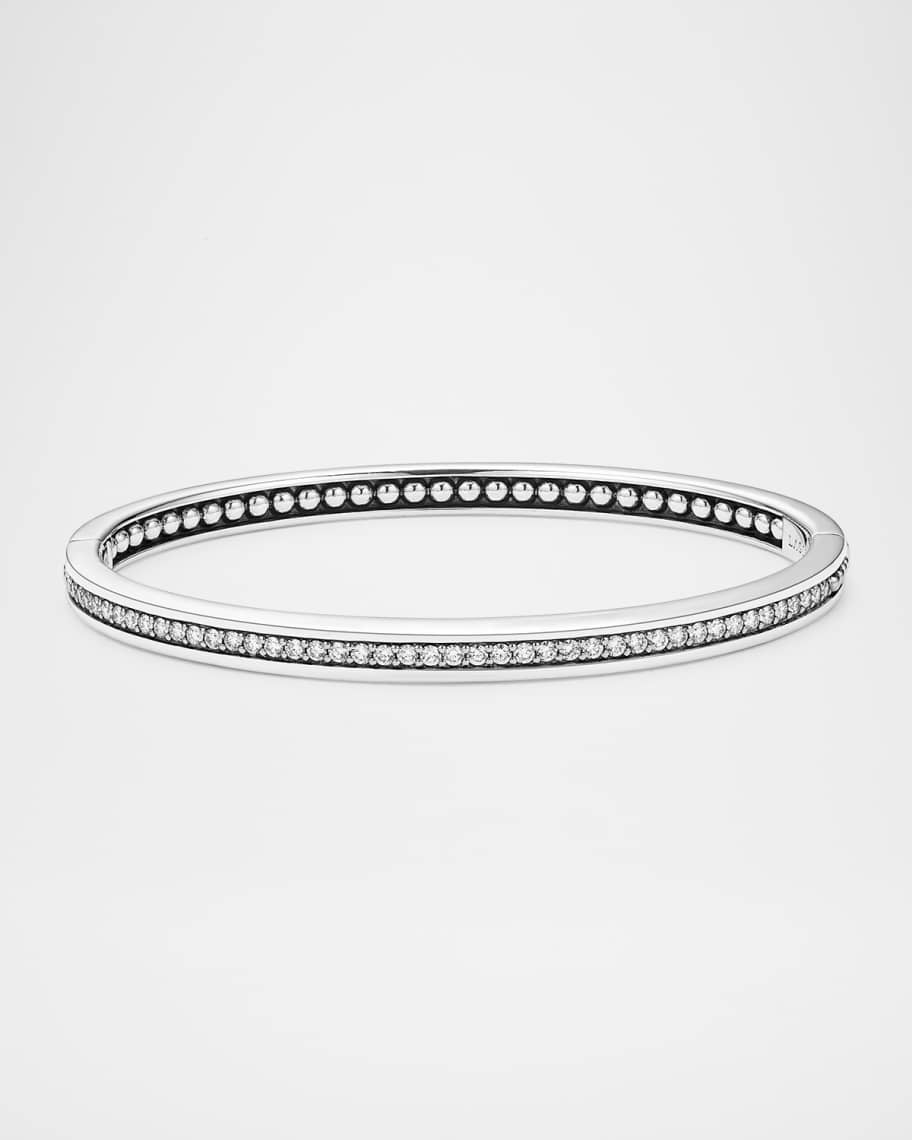 LAGOS Sterling Silver Caviar Spark Linear Diamond Hinged Bangle Bracelet | Neiman Marcus