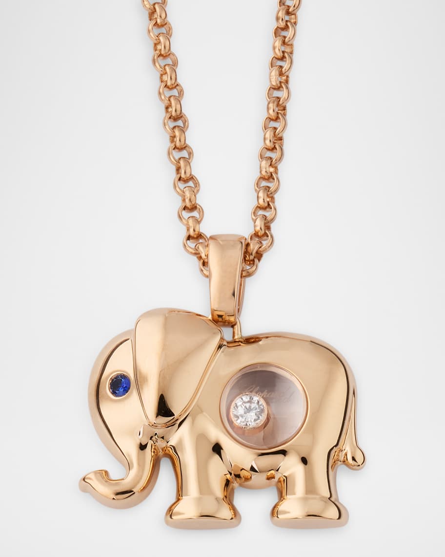 Chopard Happy Diamonds 18K Rose Gold Sapphire Elephant Pendant Necklace ...
