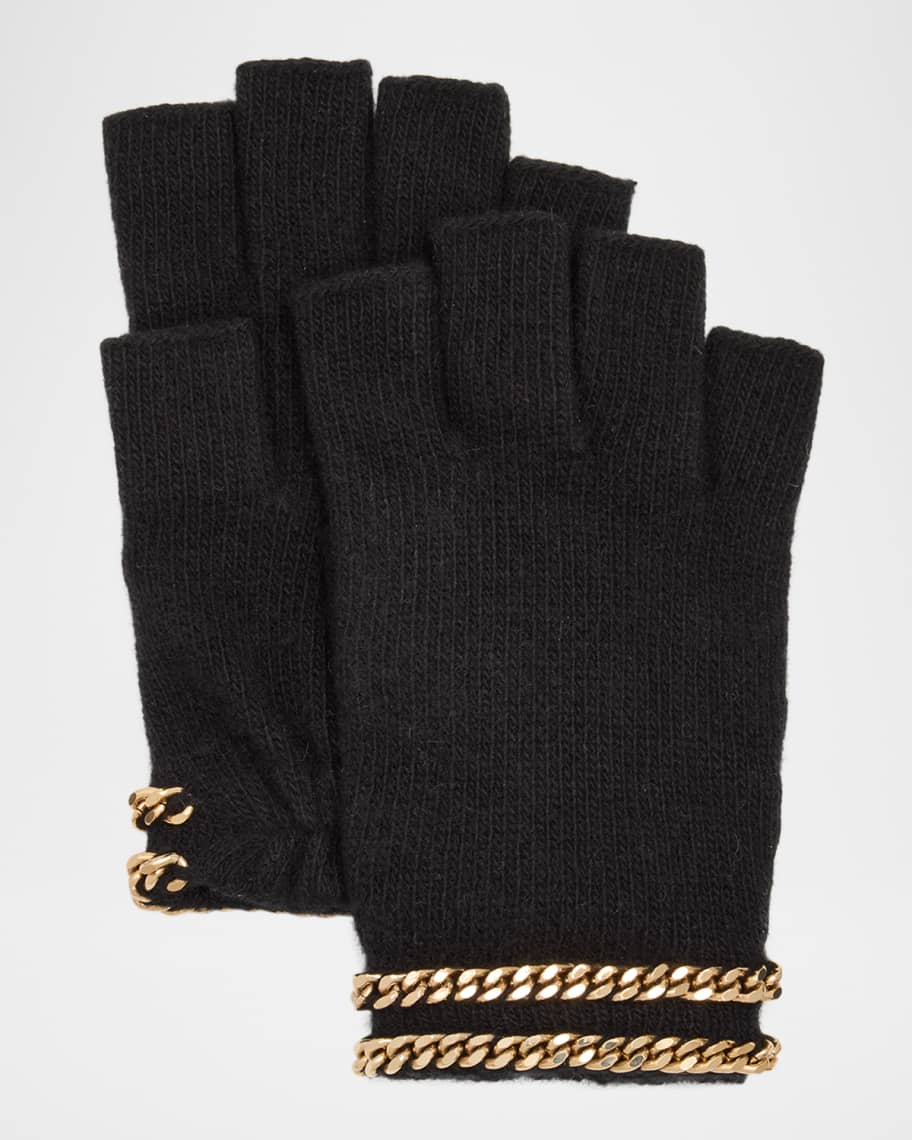 Portolano Cashmere Fingerless Gloves W/ Chain Detail | Neiman Marcus