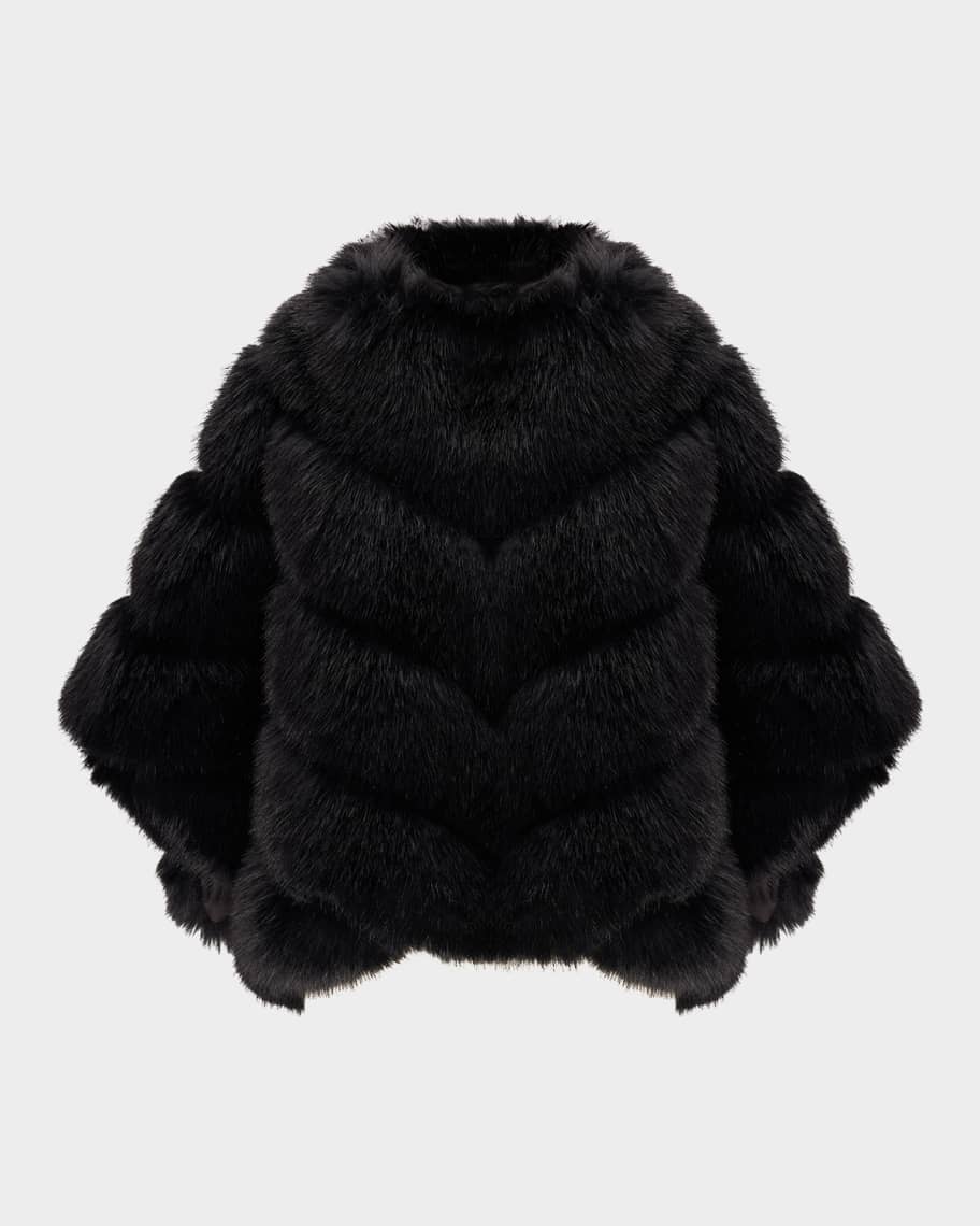 Theia Chevron Fox-Like Faux Fur Cape | Neiman Marcus