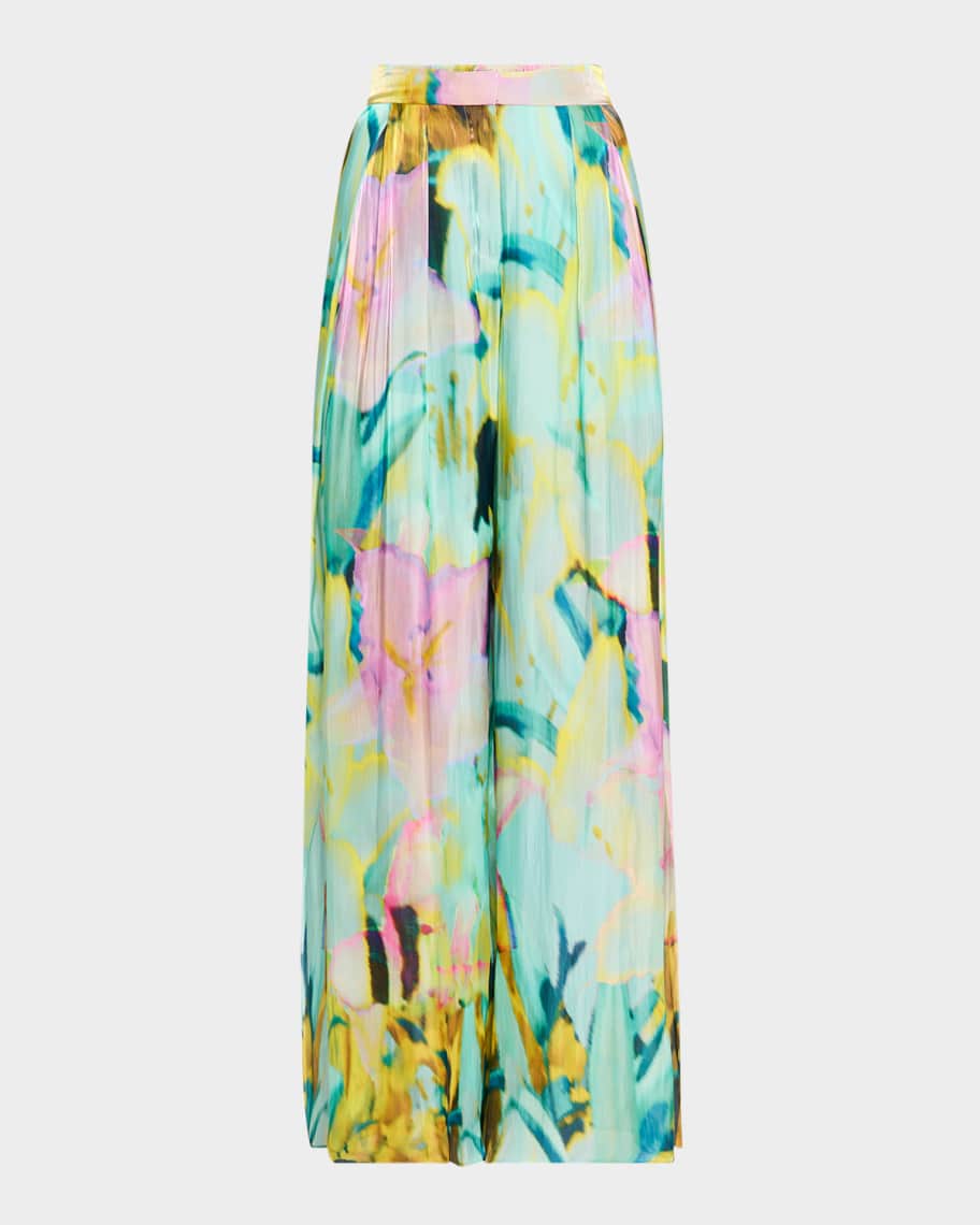 Kobi Halperin Loretta Wide-Leg Metallic Satin Pants | Neiman Marcus