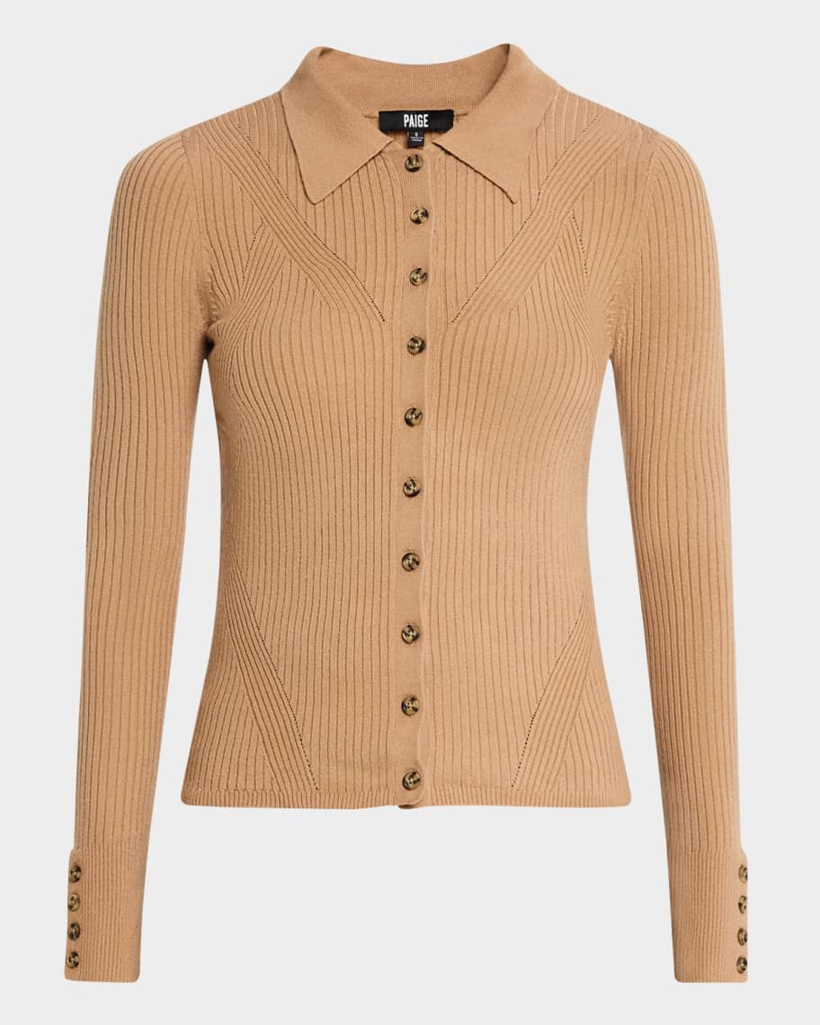 PAIGE Jayde Ribbed Button-Front Top | Neiman Marcus
