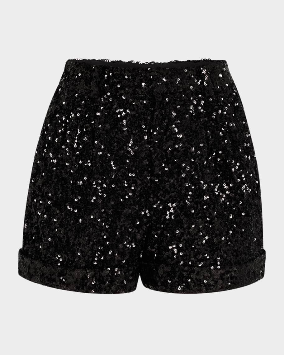 ALICE + OLIVIA Conry Sequined Cuff Shorts | Neiman Marcus