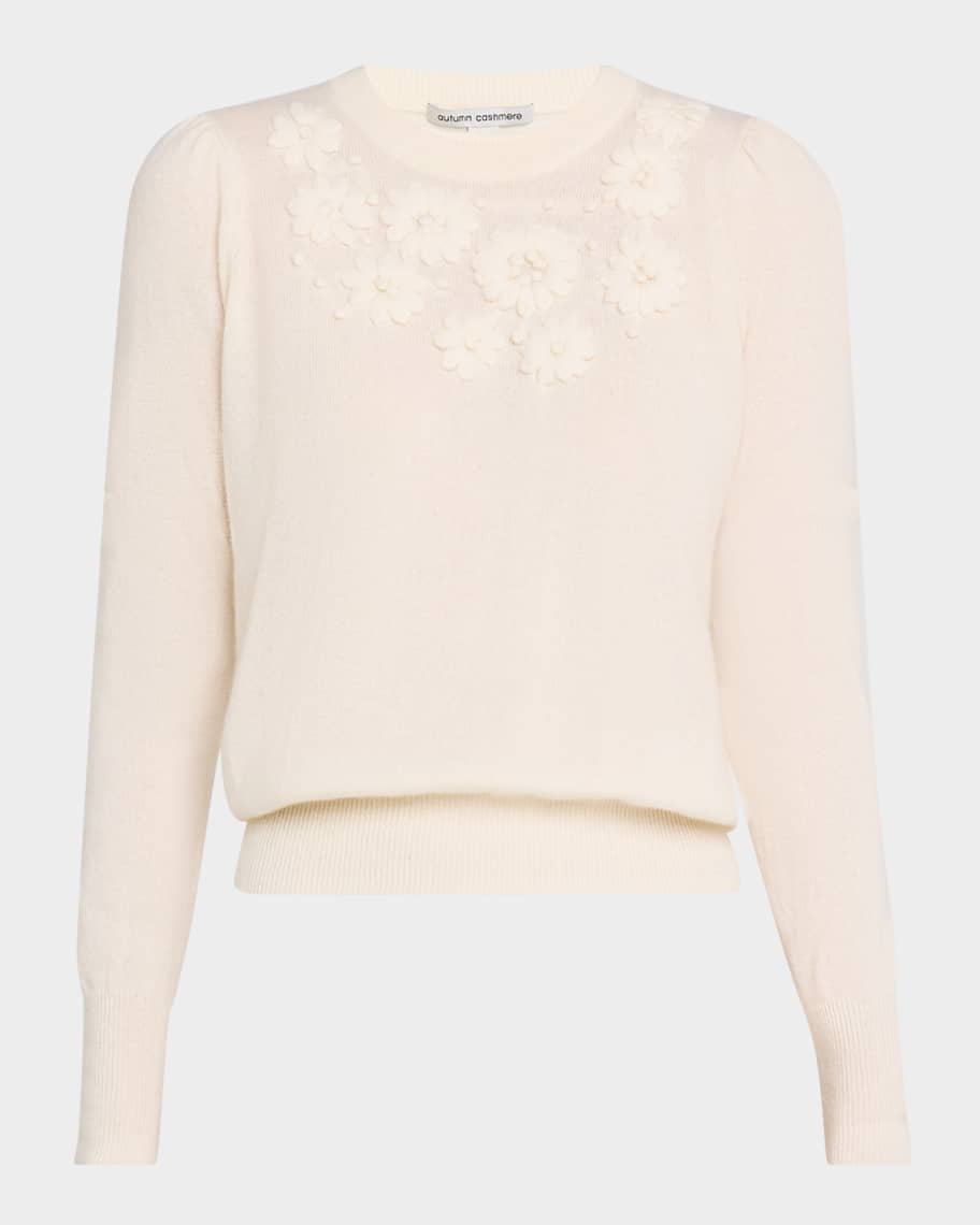 Autumn Cashmere Floral-Embroidered Cashmere Crewneck Sweater | Neiman ...