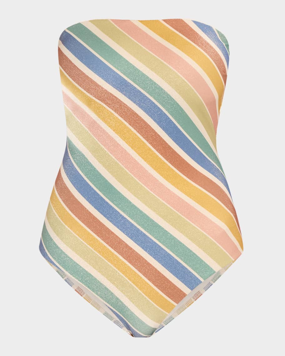 Zimmermann Everley Metallic Stripe One-Piece Swimsuit | Neiman Marcus