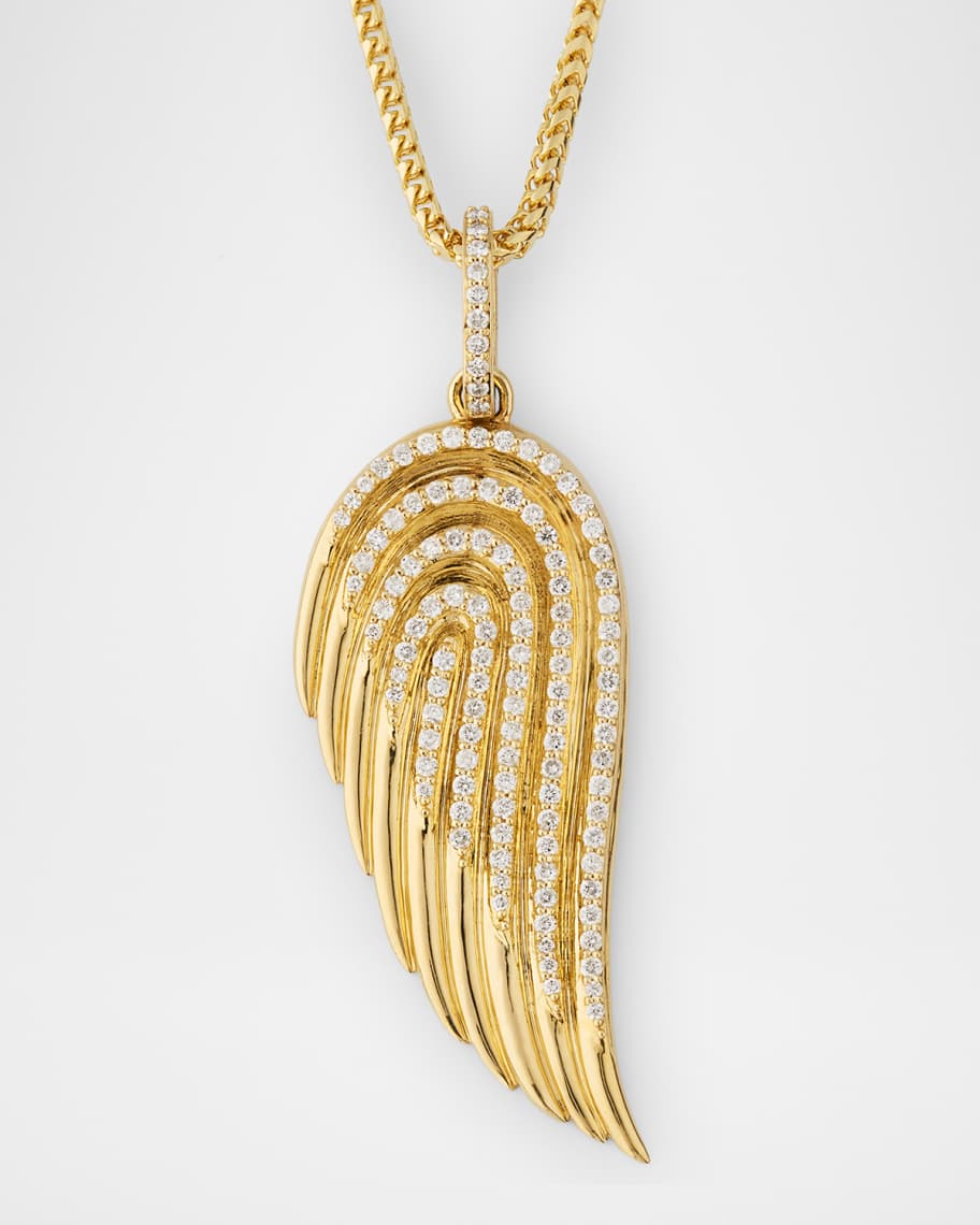 Sheryl Lowe 14K Yellow Gold Diamond Angel Wing Pendant Necklace ...