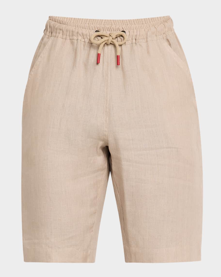 Kiton Men's Linen Drawstring Flat-Front Shorts | Neiman Marcus