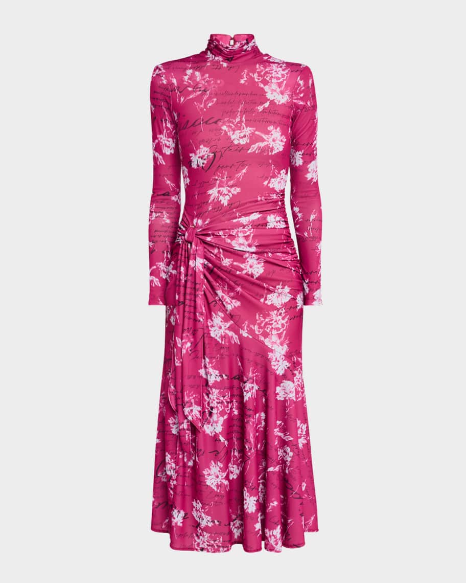 Cinq a Sept Johnson Warm Carnation Tie-Waist Midi Dress | Neiman Marcus