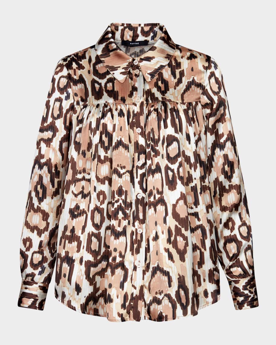 Smythe Abstract Leopard Classic Shirred Blouse | Neiman Marcus