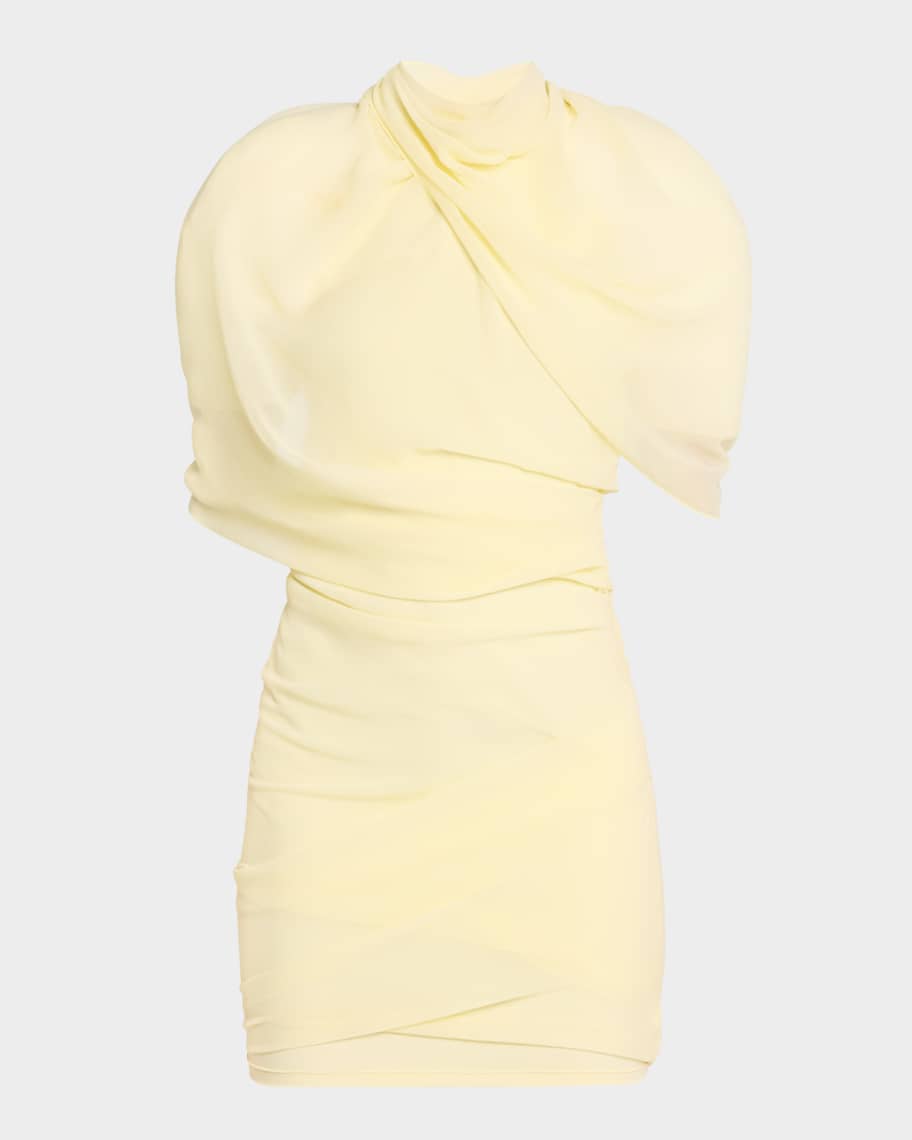 Jacquemus Chestnut Backless Cape Mini Dress | Neiman Marcus