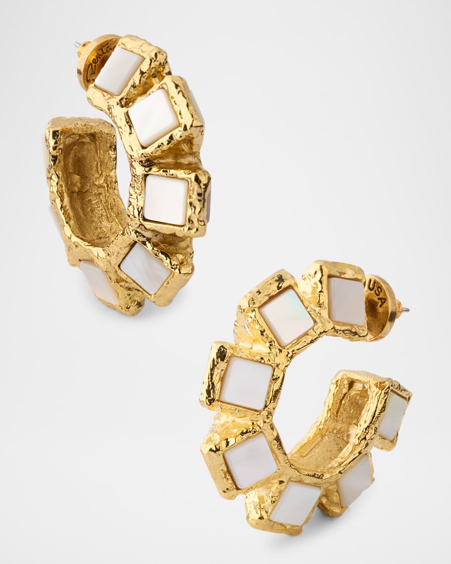 Oscar de la Renta Square Stone Hoop Earrings | Neiman Marcus
