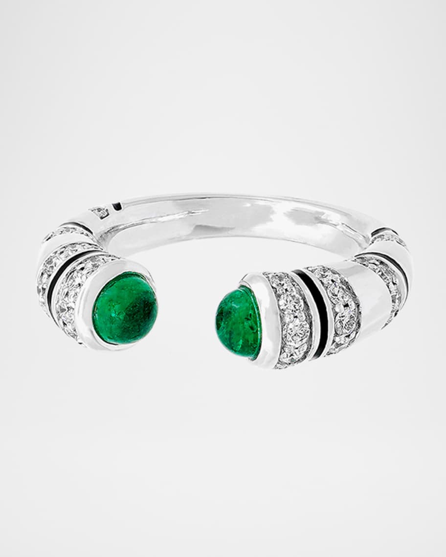 Al Zain Jewelry Mushabak 18K White Gold Ring with Diamonds and Emeralds ...