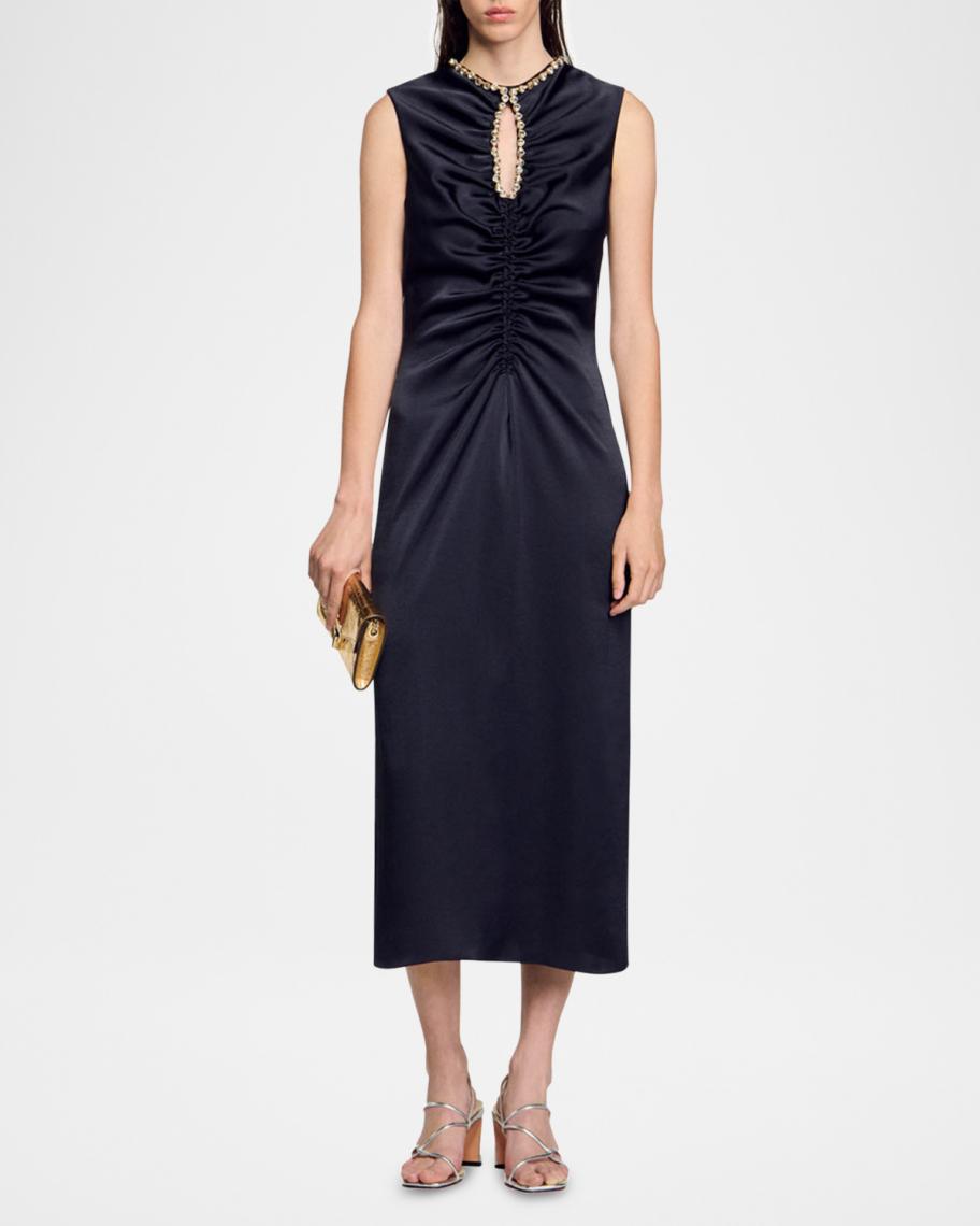Sandro Iceberg Embellished Satin Midi Dress | Neiman Marcus