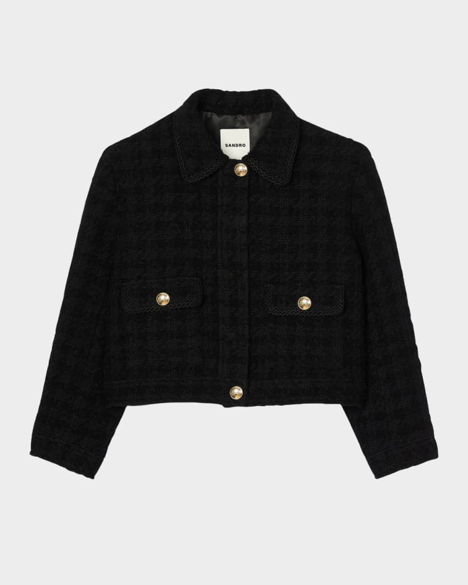 Sandro Isabela Checked Tweed Crop Blazer | Neiman Marcus