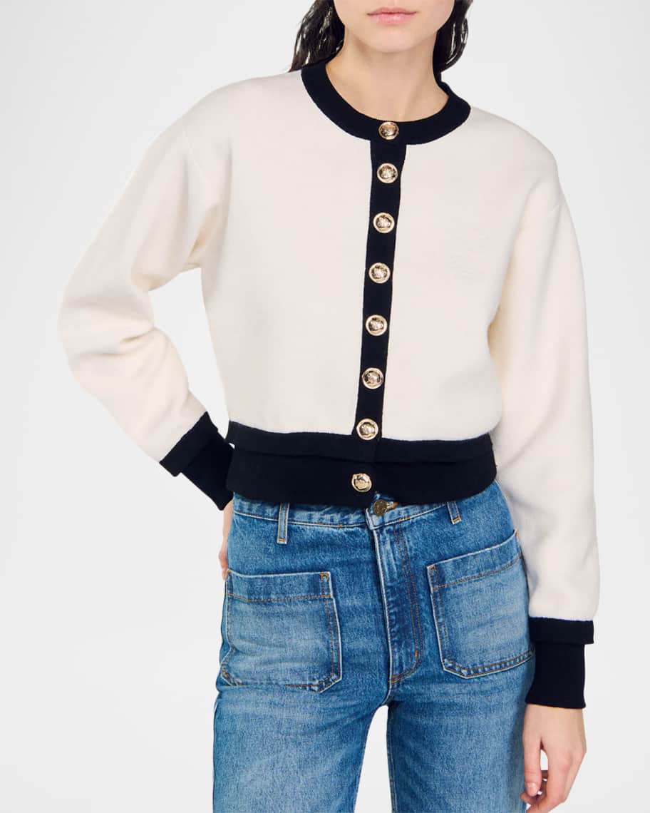 Sandro Monaco Two-Tone Wool Cardigan | Neiman Marcus