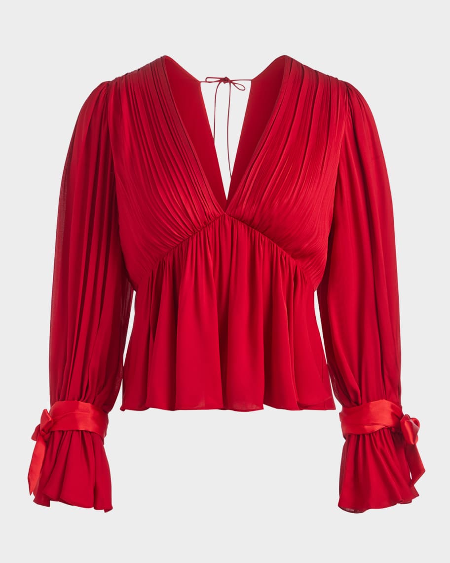 Alice + Olivia Clarissa Deep V Blouse | Neiman Marcus