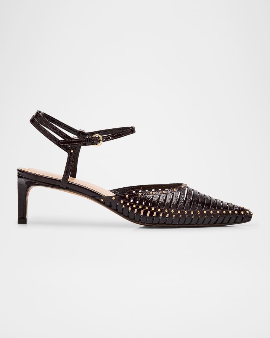 Ulla Johnson Francine Caged Leather Ankle-Strap Pumps | Neiman Marcus