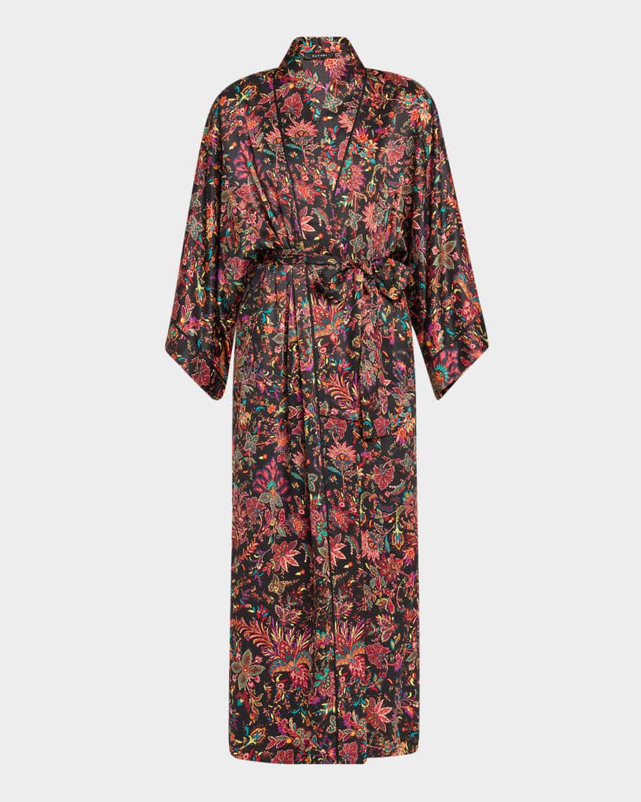 Natori Granada Long Floral-Print Charmeuse Robe | Neiman Marcus