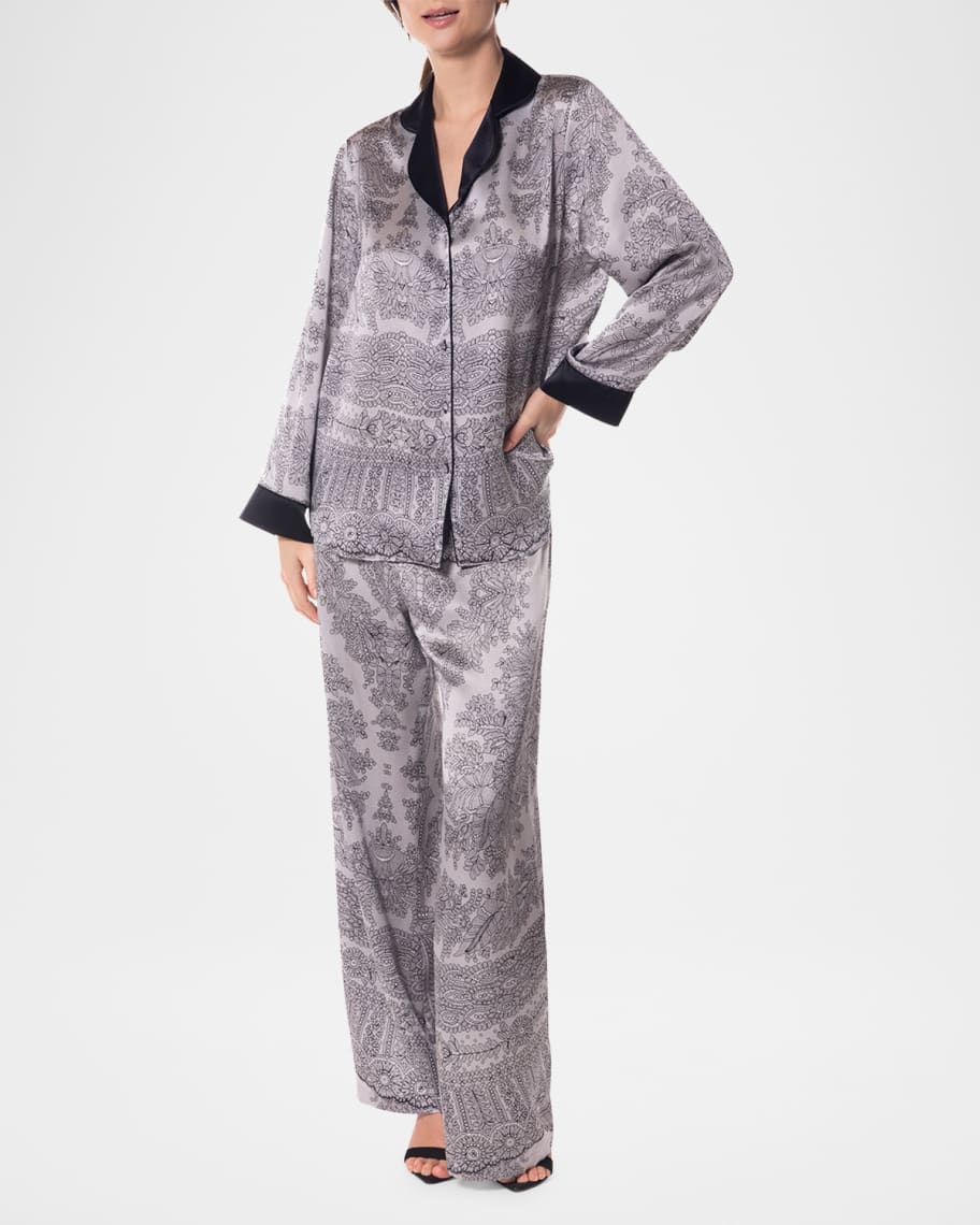 Christine Lingerie Bardot Floral-Print Silk Charmeuse Pajama Set ...