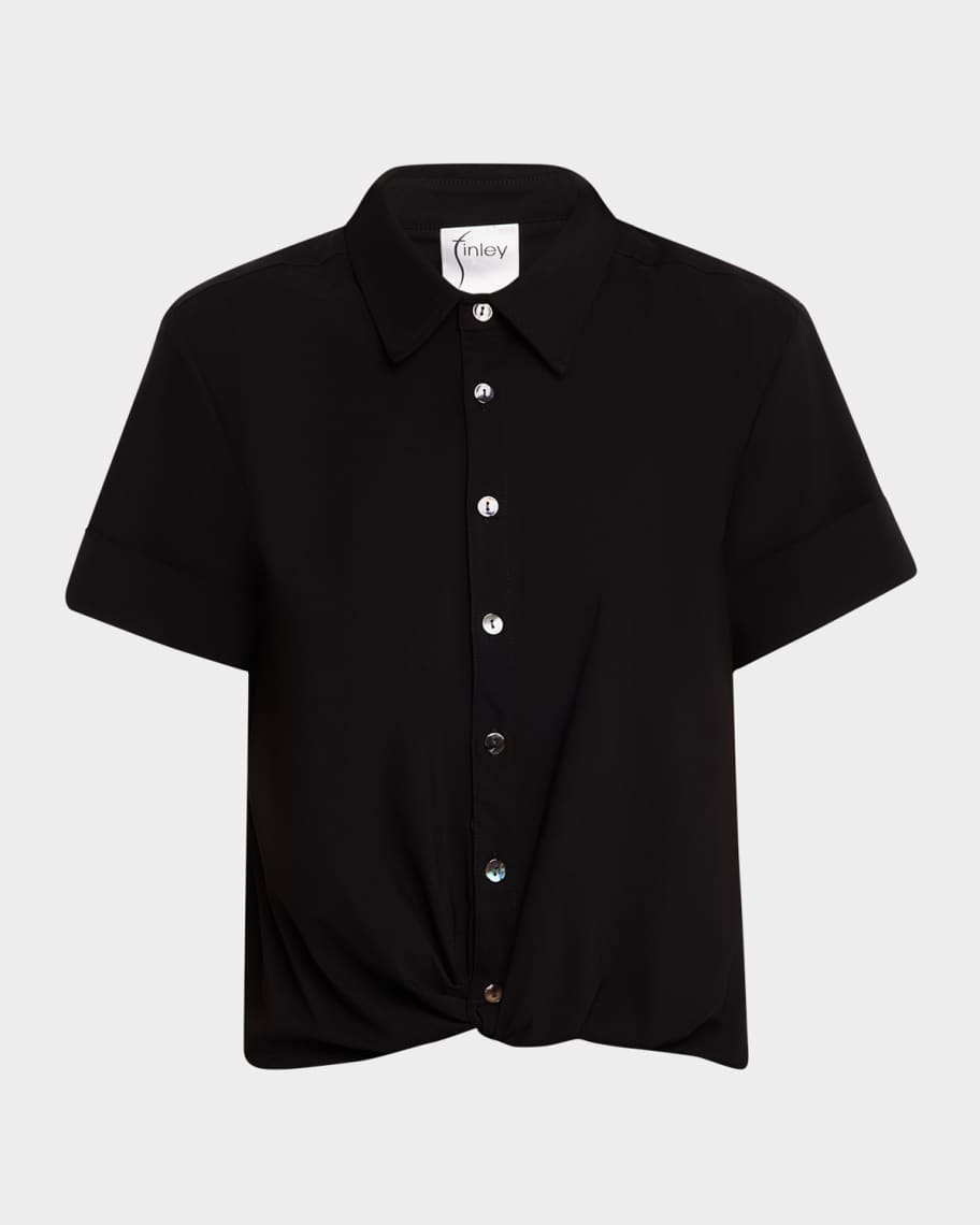 Finley Alli Twist-Front Solid Stretch Shirt | Neiman Marcus