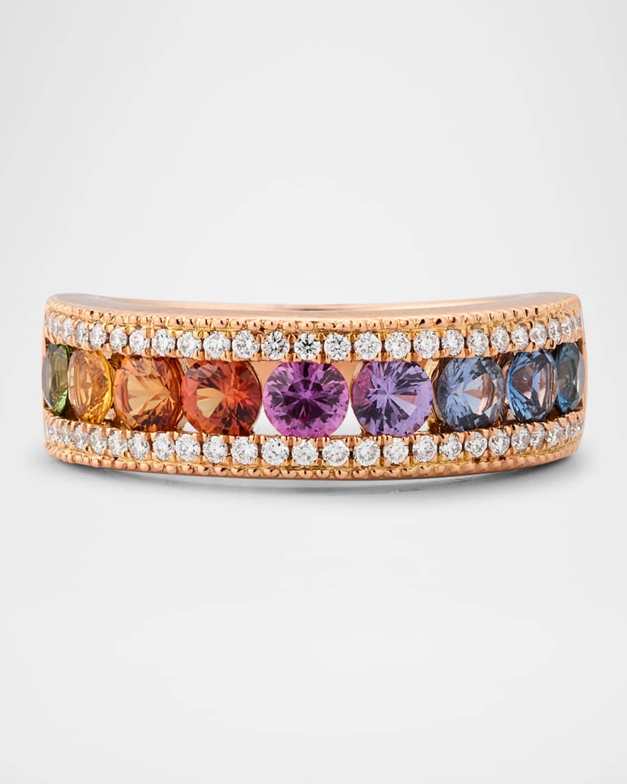 Lisa Nik Rainbow 18K Rose Gold Channel Sapphire and Diamond Triple Row ...