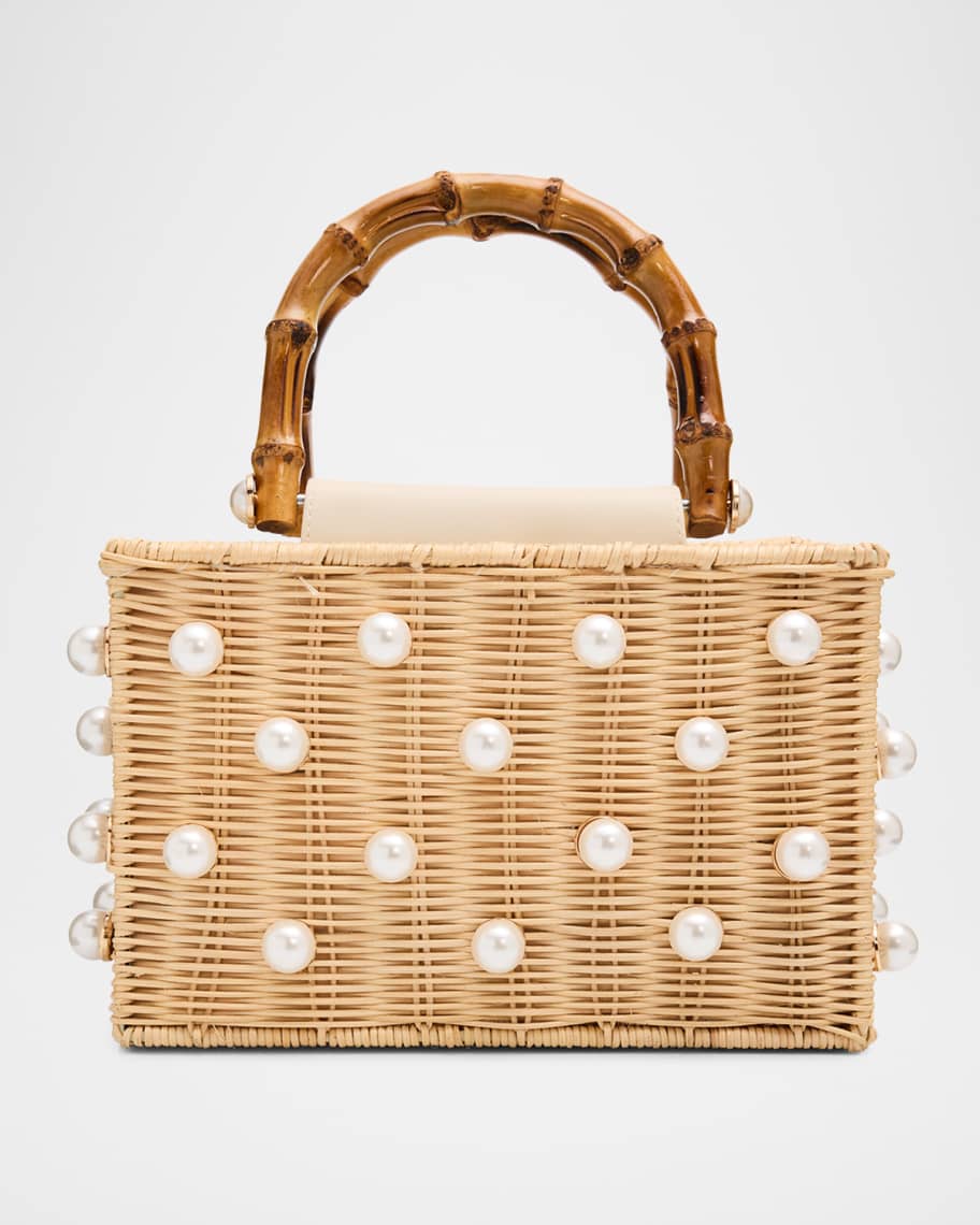 BTB Los Angeles Chloe Pearly Rattan Box Top-Handle Bag | Neiman Marcus