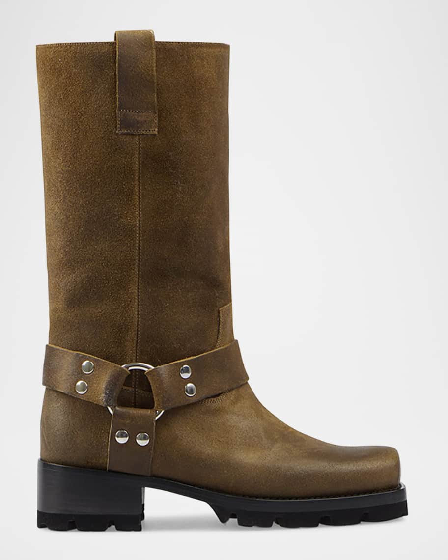 Paris Texas Roxy Suede Harness Winter Moto Boots | Neiman Marcus