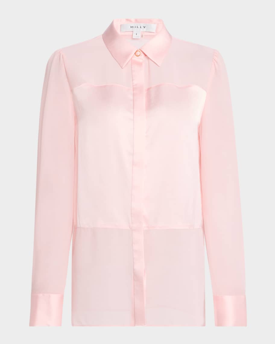 Milly Andy Sheer Satin Combo Blouse | Neiman Marcus