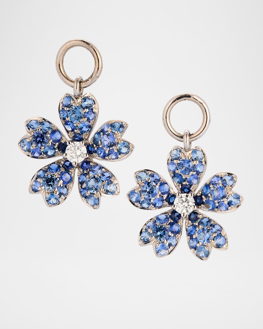Lisa Nik Rocks 18K White Gold Blue Sapphire Flower Earring Charms with ...