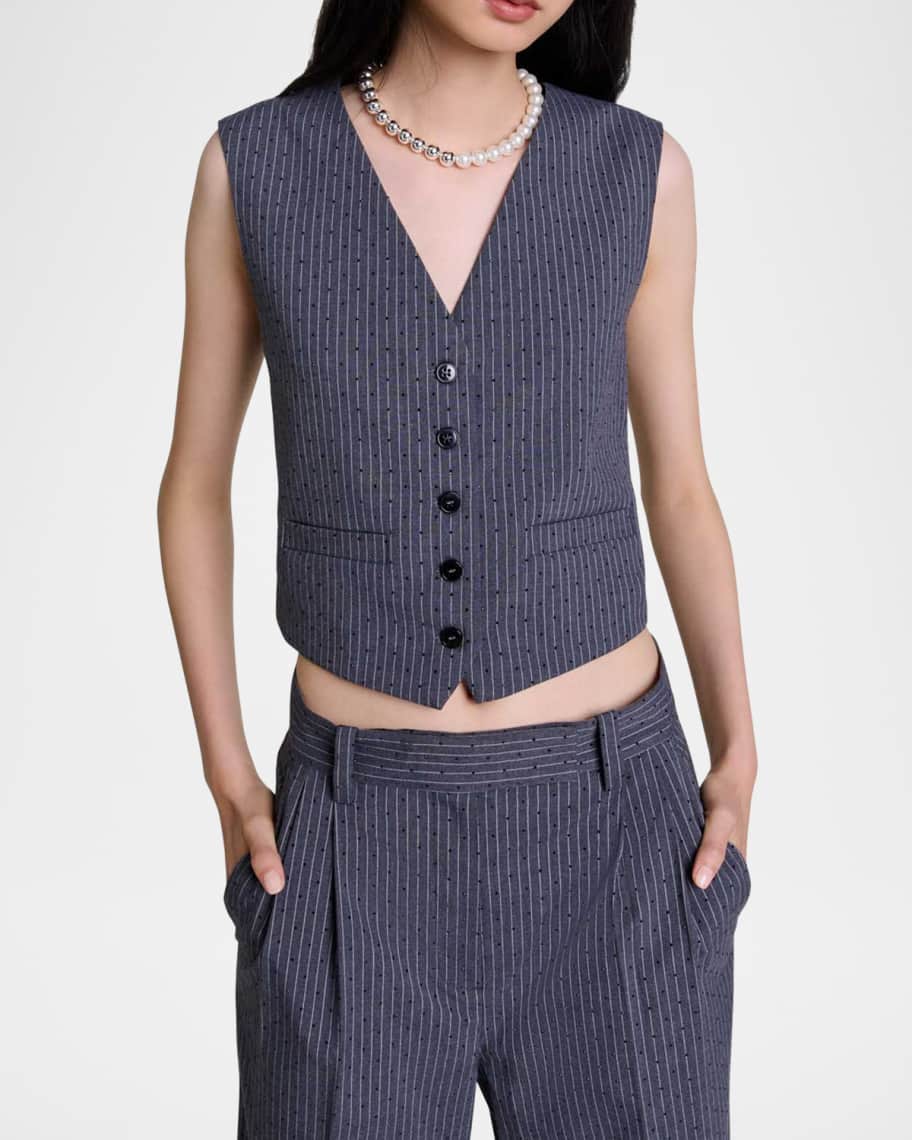 Maje Verny Embellished Striped Vest | Neiman Marcus
