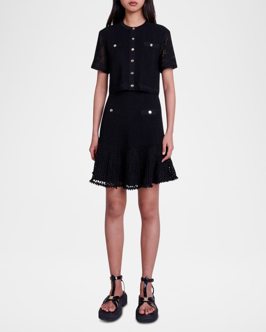 Maje Rochelly Two-in-One Crochet Mini Dress | Neiman Marcus