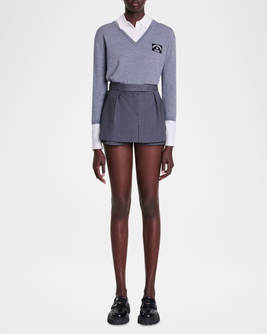 Maje Ipernon Striped Rhinestone Skort | Neiman Marcus