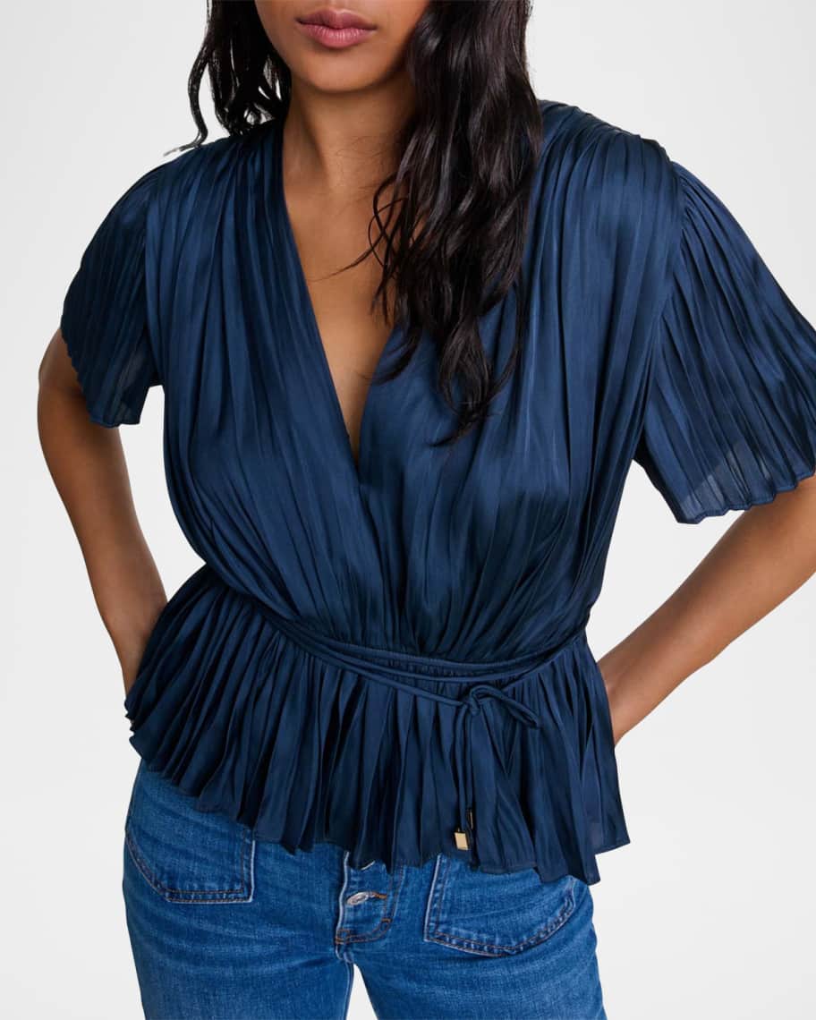 Maje Levilly Pleated Satin Blouse | Neiman Marcus