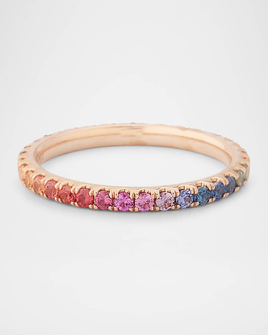 Lisa Nik Rainbow 18K Rose Gold Rainbow Sapphire Skinny Band Ring, Size 6 | Neiman Marcus