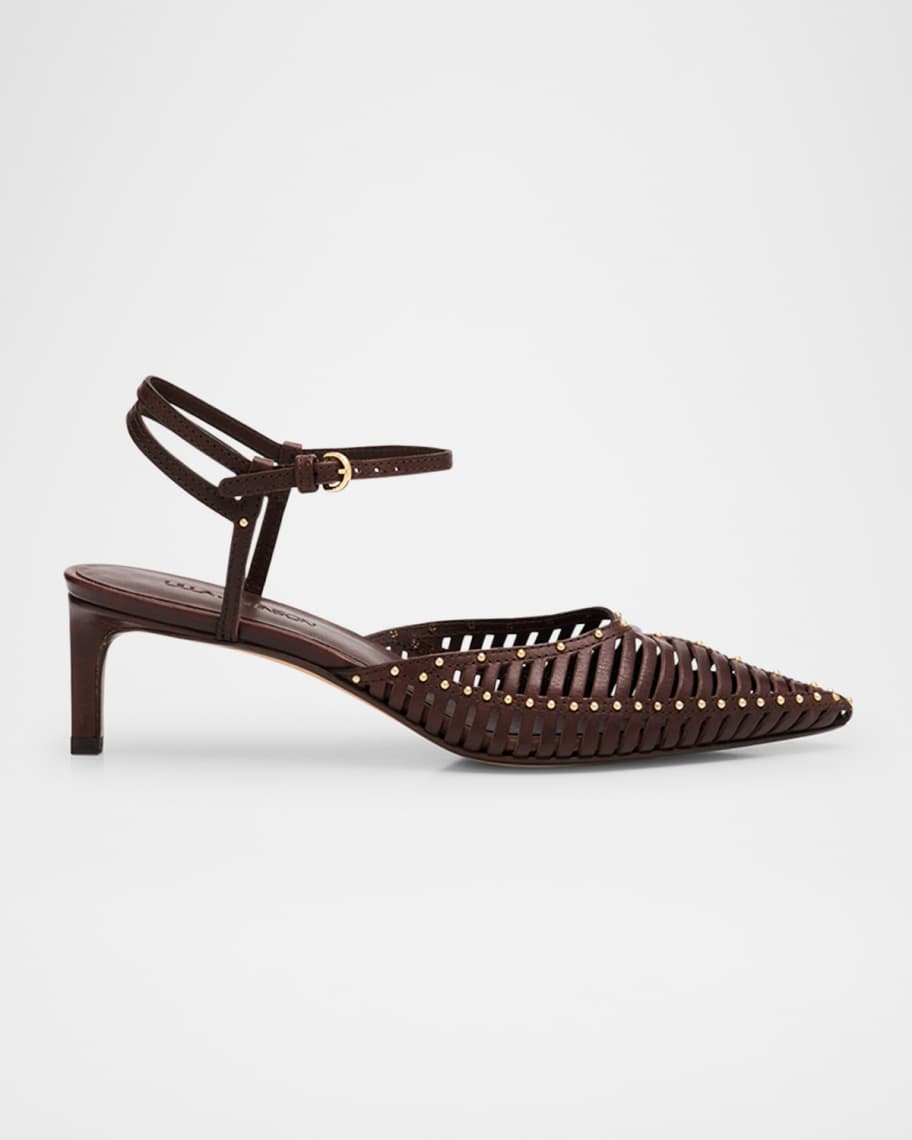 Ulla Johnson Francine Caged Leather Ankle-Strap Pumps | Neiman Marcus
