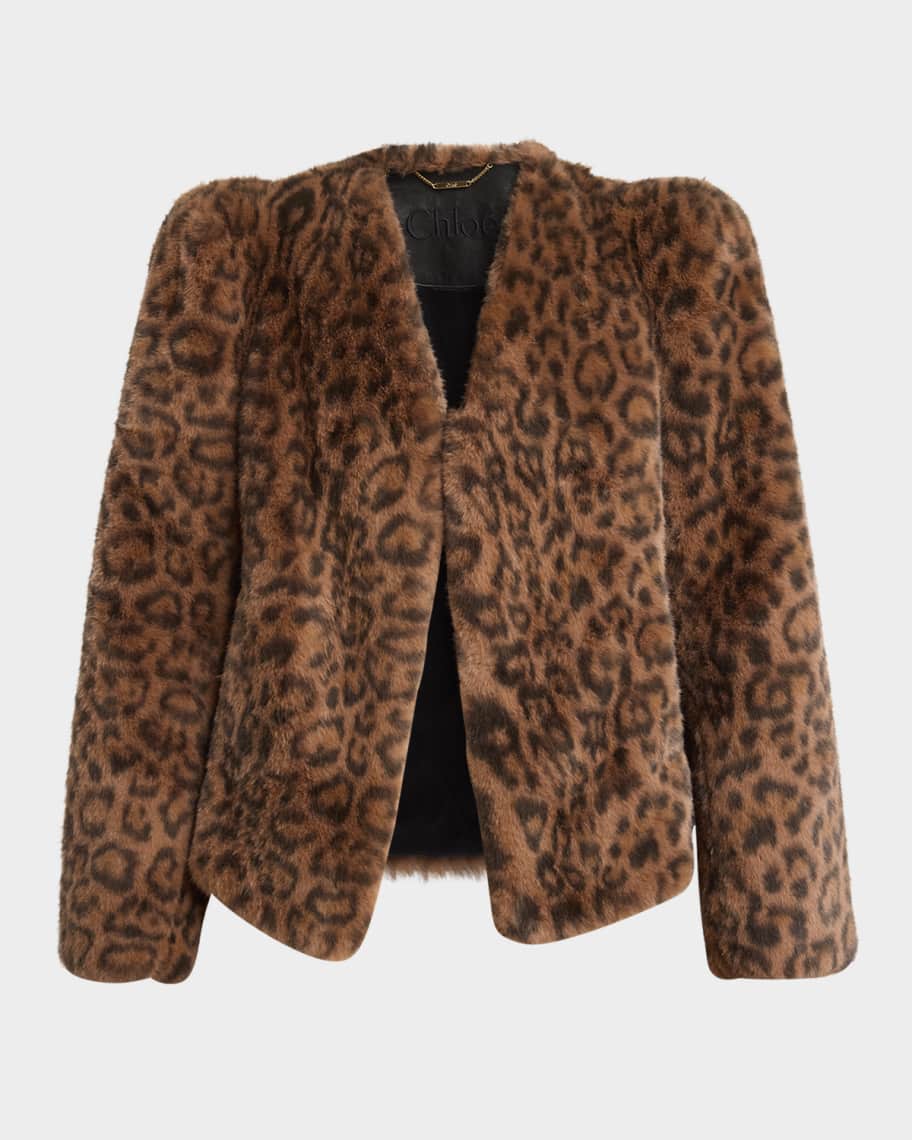 Chloe Leopard-Print Faux-Fur Puff-Sleeve Coat | Neiman Marcus