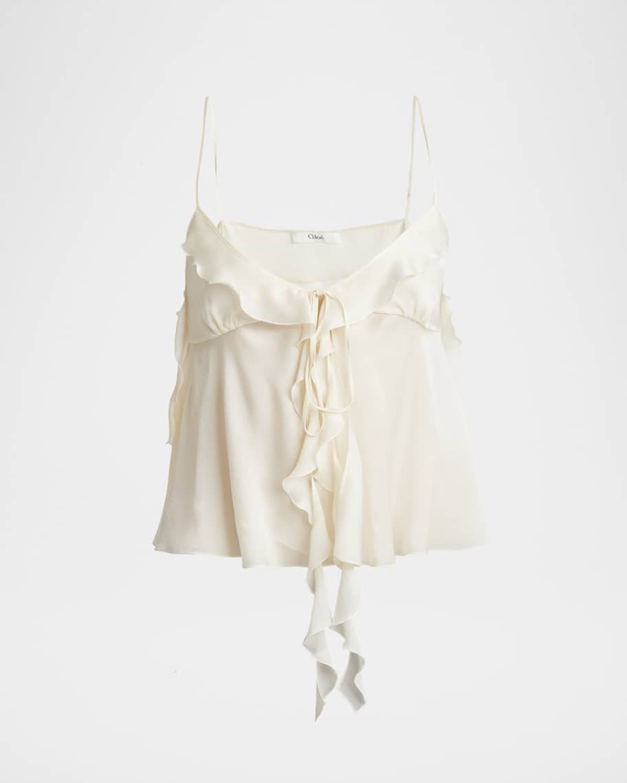 Chloe Ruffle Satin Silk Top | Neiman Marcus
