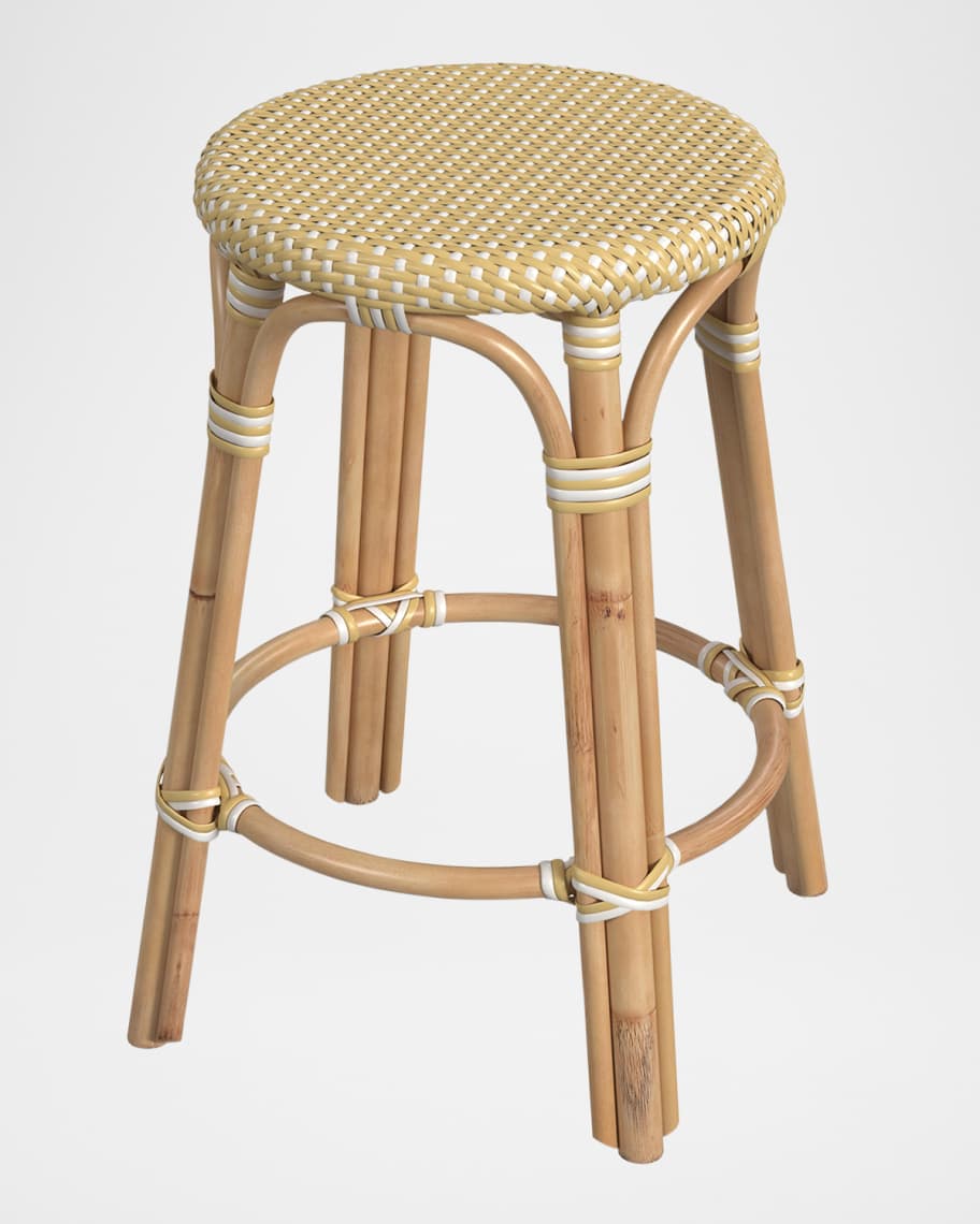 Butler Specialty Co Tobias 24" Rattan Counter Stool, Yellow/White Dot ...