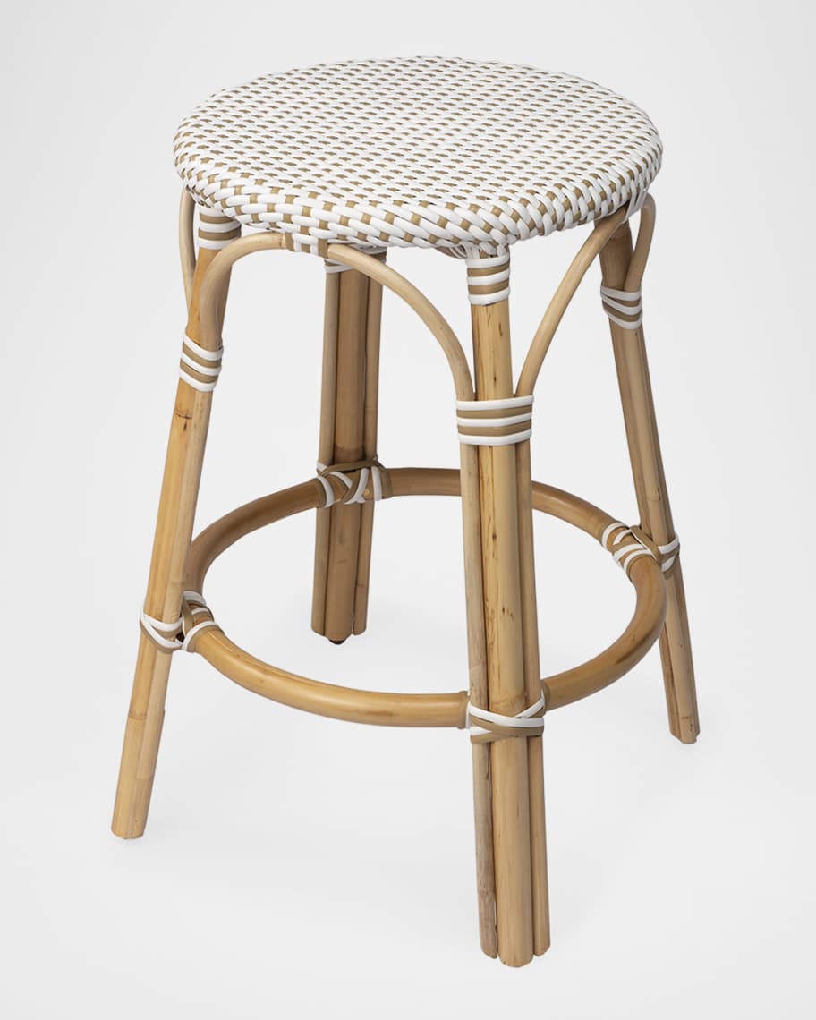Butler Specialty Co Tobias 24" Rattan Counter Stool, White/Tan Dot ...