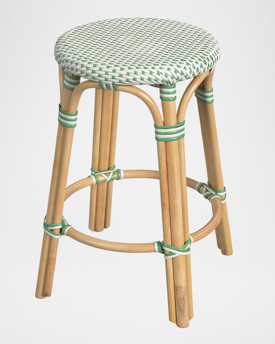Butler Specialty Co Tobias 24" Rattan Counter Stool, White/Green Dot ...