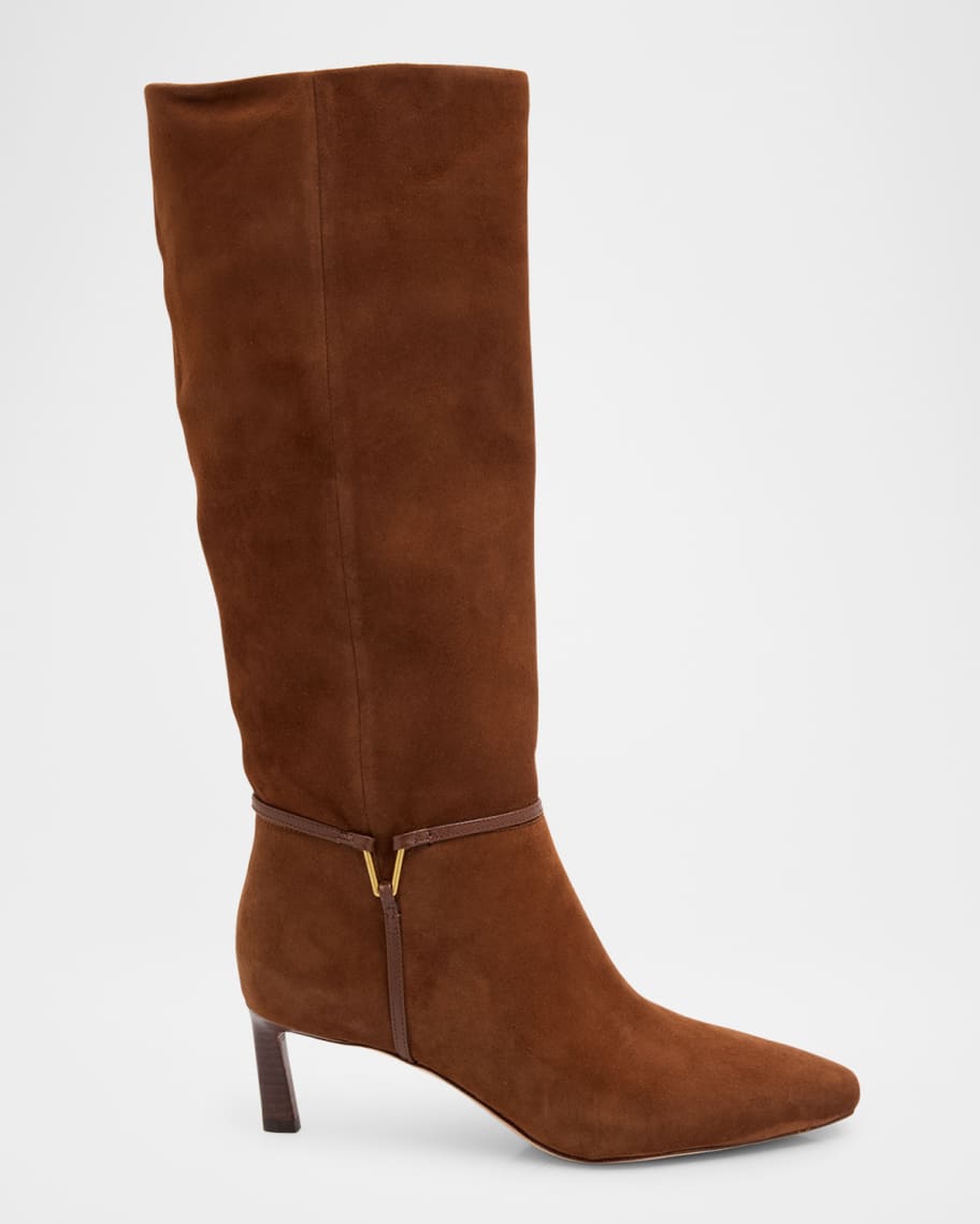 Veronica Beard Kenzie Suede Harness Knee Boots | Neiman Marcus