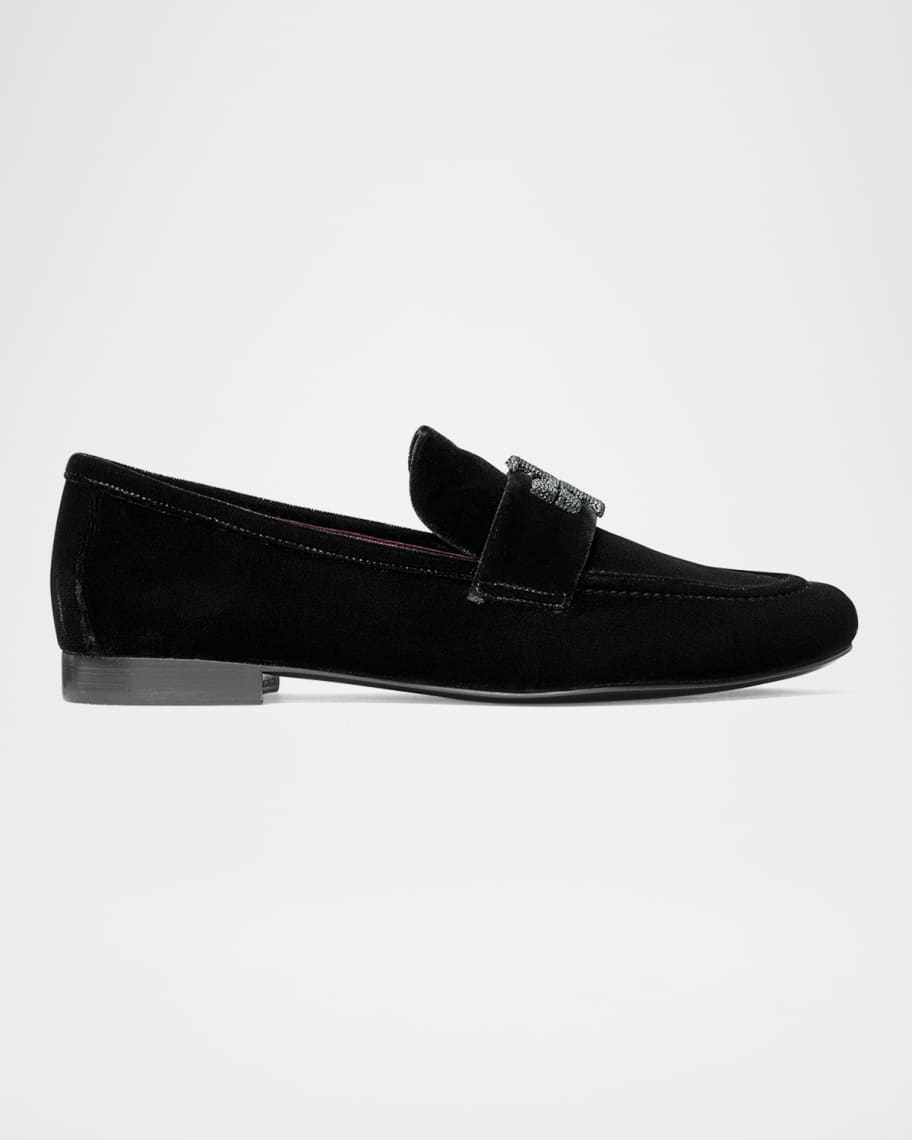 Tory Burch Eleanor Suede Pave Medallion Loafers | Neiman Marcus
